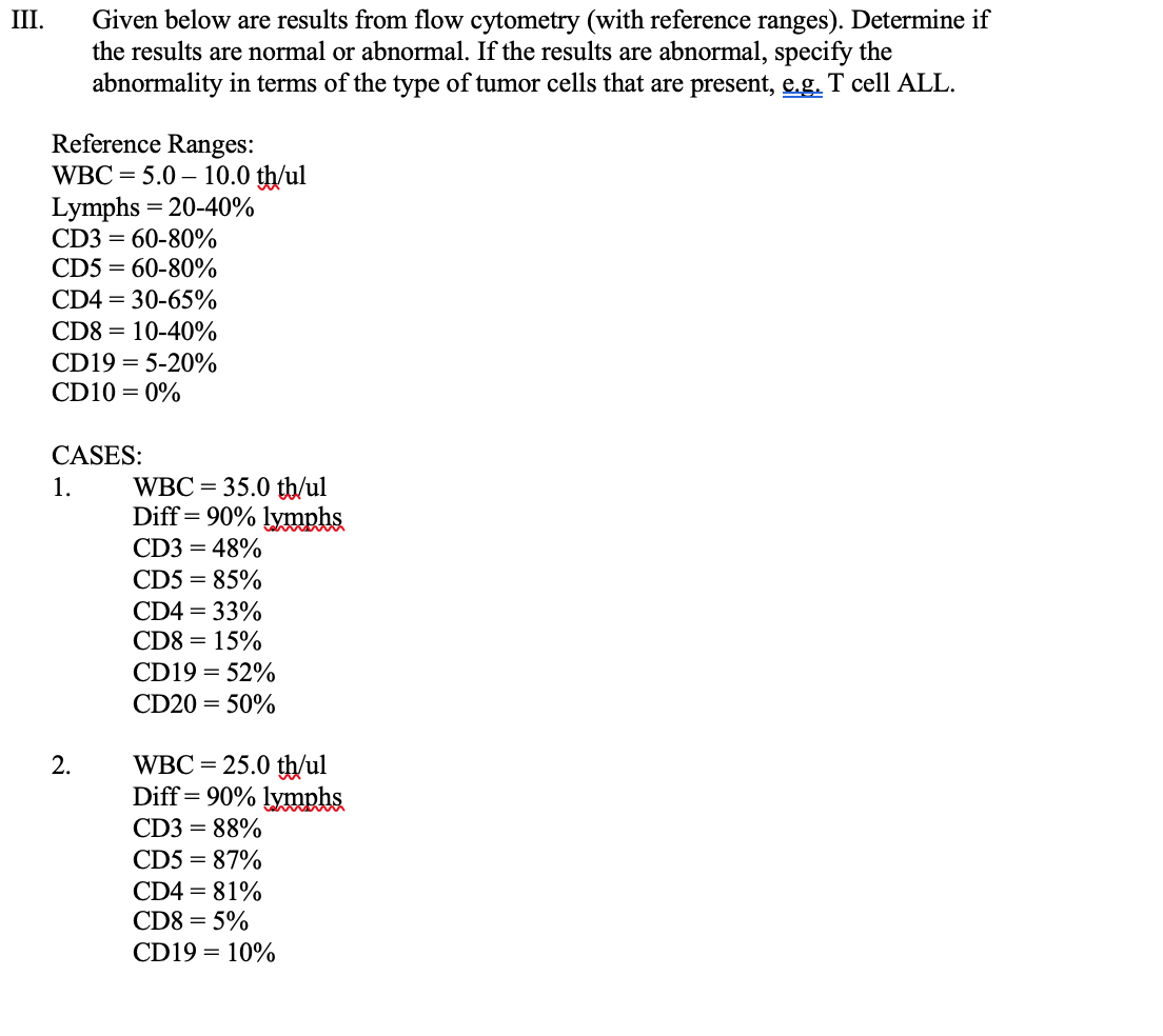 Solved III. Given below are results from flow cytometry | Chegg.com