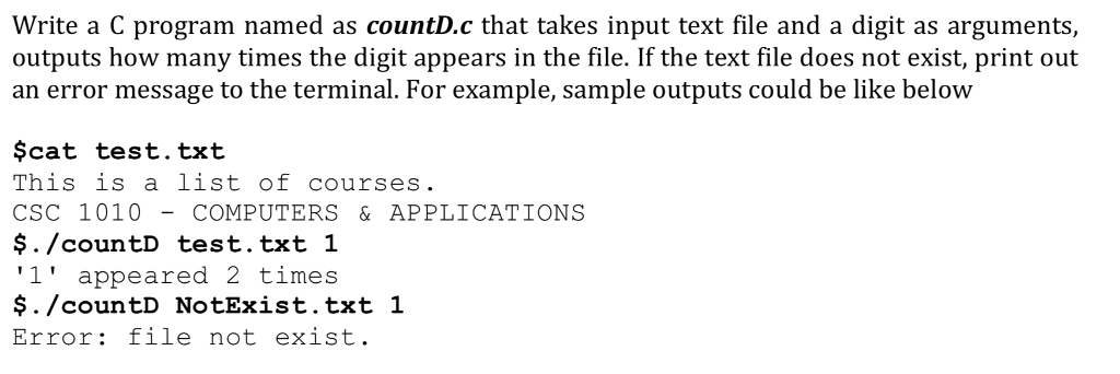 Solved Write A C Program Named As Countd C That Takes Input