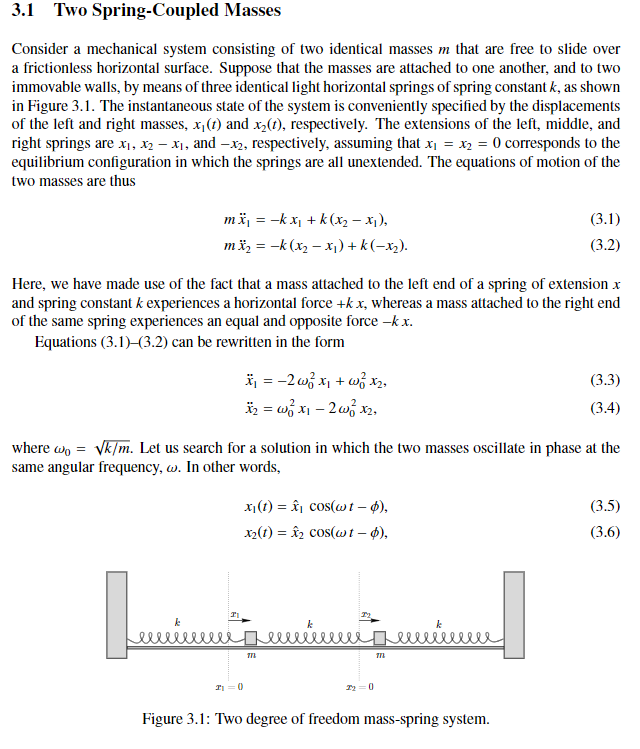 Solved 3.1 Two Spring-Coupled Masses Consider a mechanical | Chegg.com
