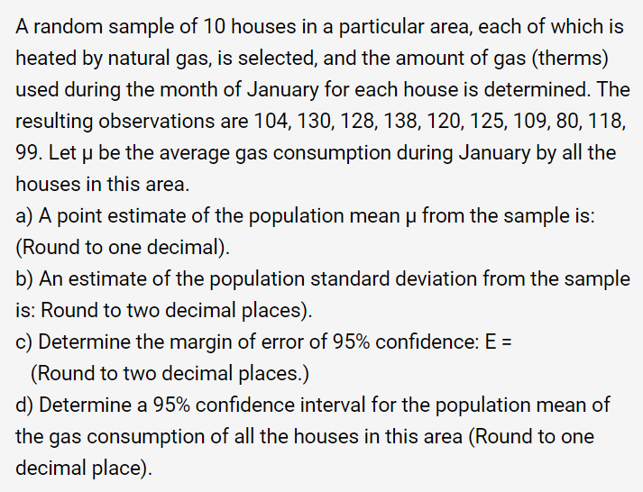 Solved A random sample of 10 houses in a particular area, | Chegg.com