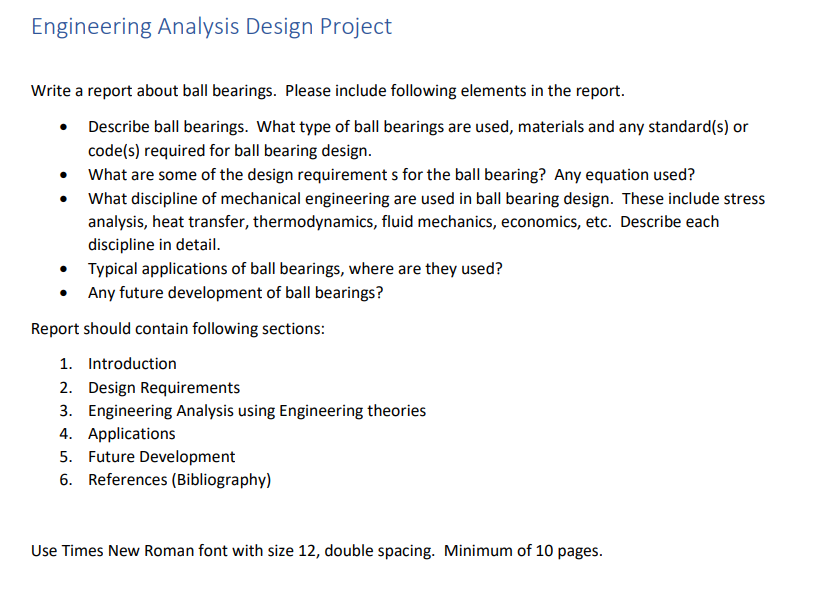 Solved Engineering Analysis Design Project Write a report | Chegg.com