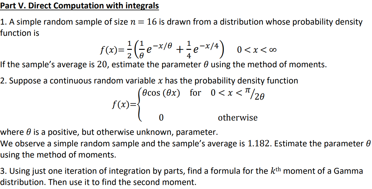 Solved Part V. Direct Computation with integrals 1. A simple | Chegg.com