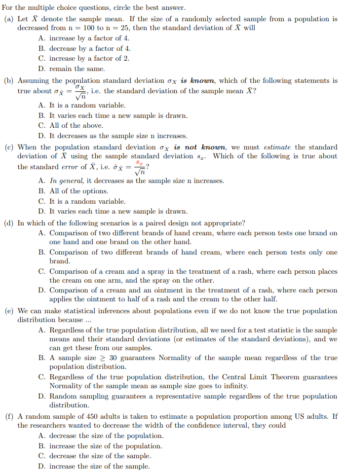 Solved For the multiple choice questions, circle the best | Chegg.com
