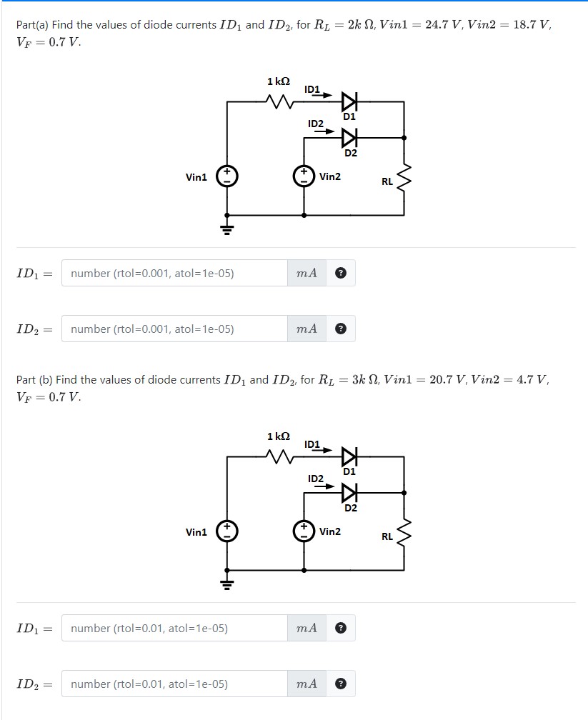 Solved Part(a) Find the values of diode currents ID1 and | Chegg.com