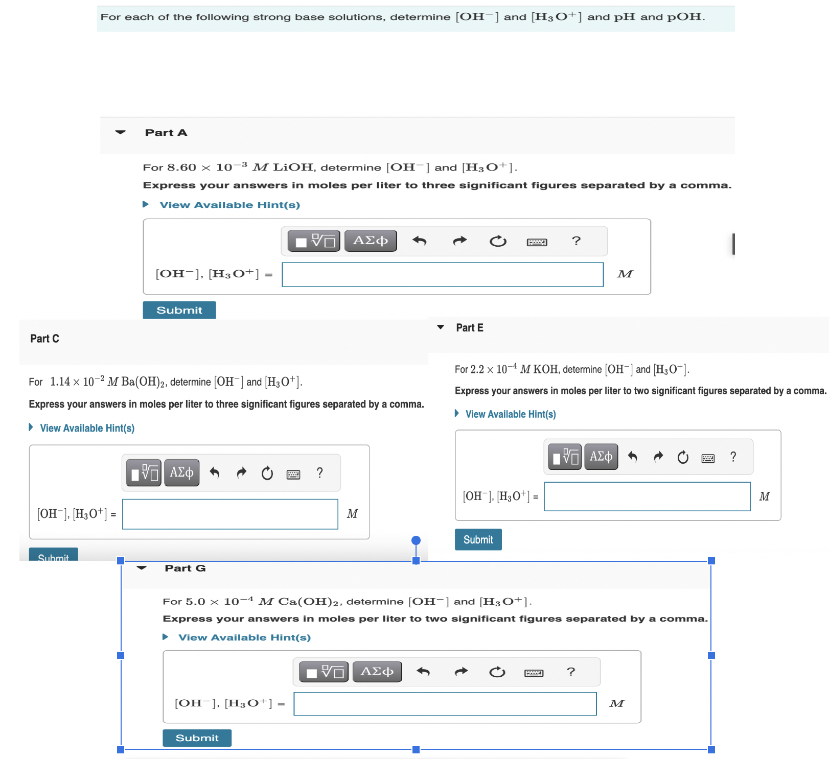 Solved For each of the following strong base solutions, | Chegg.com