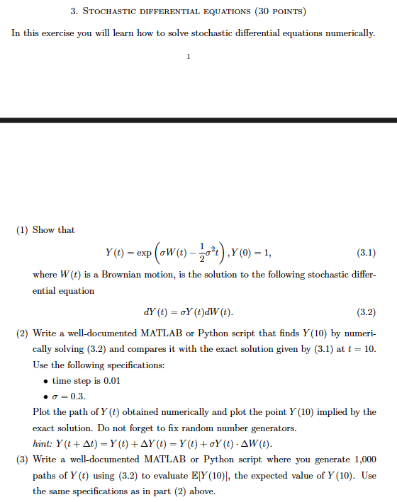 Solved 3. Stochastic DifFERENTIAL Equations ( 30 POINTS) In | Chegg.com