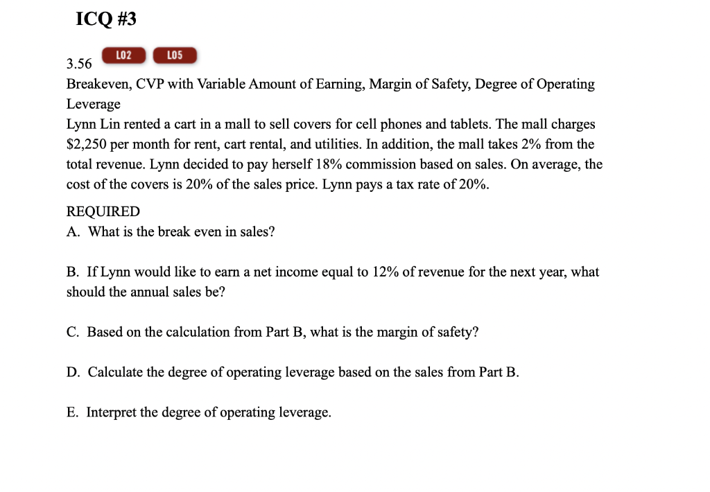Solved 3.56 Breakeven, CVP with Variable Amount of Earning, | Chegg.com