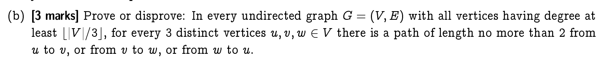 Solved (b) [3 marks] Prove or disprove: In every undirected | Chegg.com