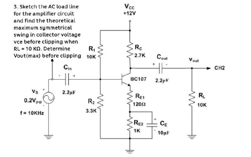 Solved Vec +12V 3. Sketch the AC load line for the amplifier | Chegg.com
