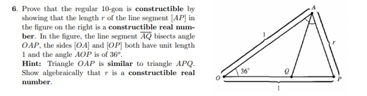 Solved 6 Prove That The Regular 10 Gon Is Constructible By