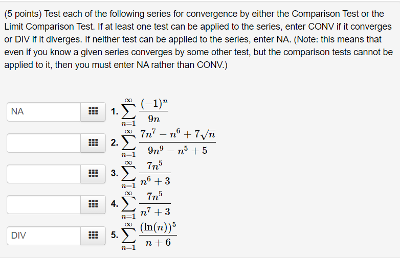 Solved (5 points) Test each of the following series for | Chegg.com