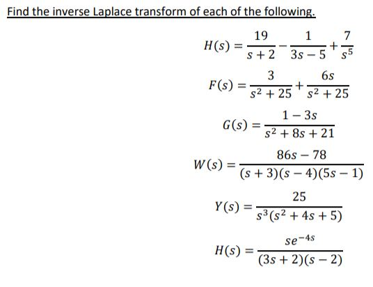 Solved Find the inverse Laplace transform of each of the | Chegg.com