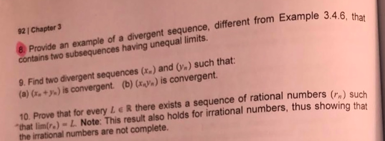 Solved 8. Provide an example of a divergent sequence, | Chegg.com
