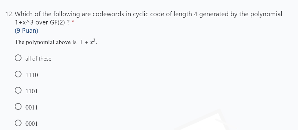 Solved 12 Which Of The Following Are Codewords In Cyclic