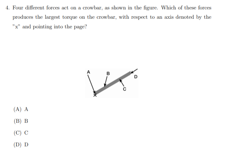 Solved 4. Four different forces act on a crowbar, as shown | Chegg.com