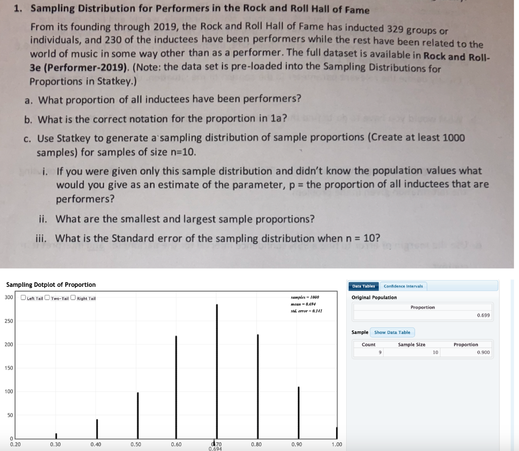 Solved 1. Sampling Distribution for Performers in the Rock | Chegg.com