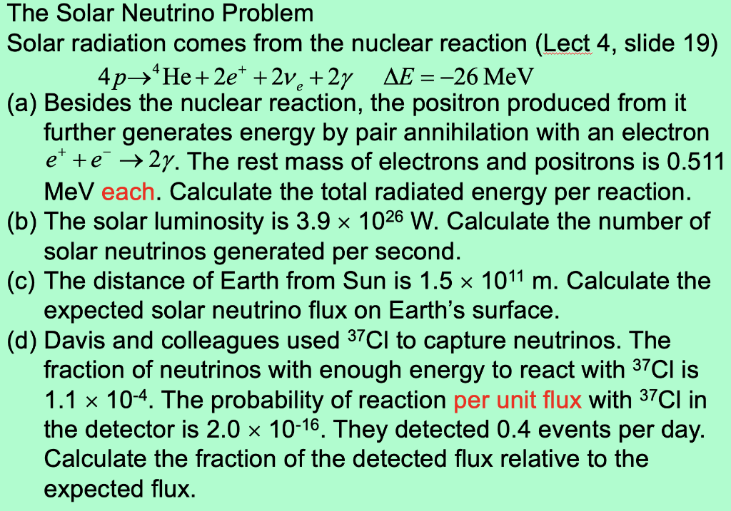 The Solar Neutrino Problem Solar radiation comes from | Chegg.com