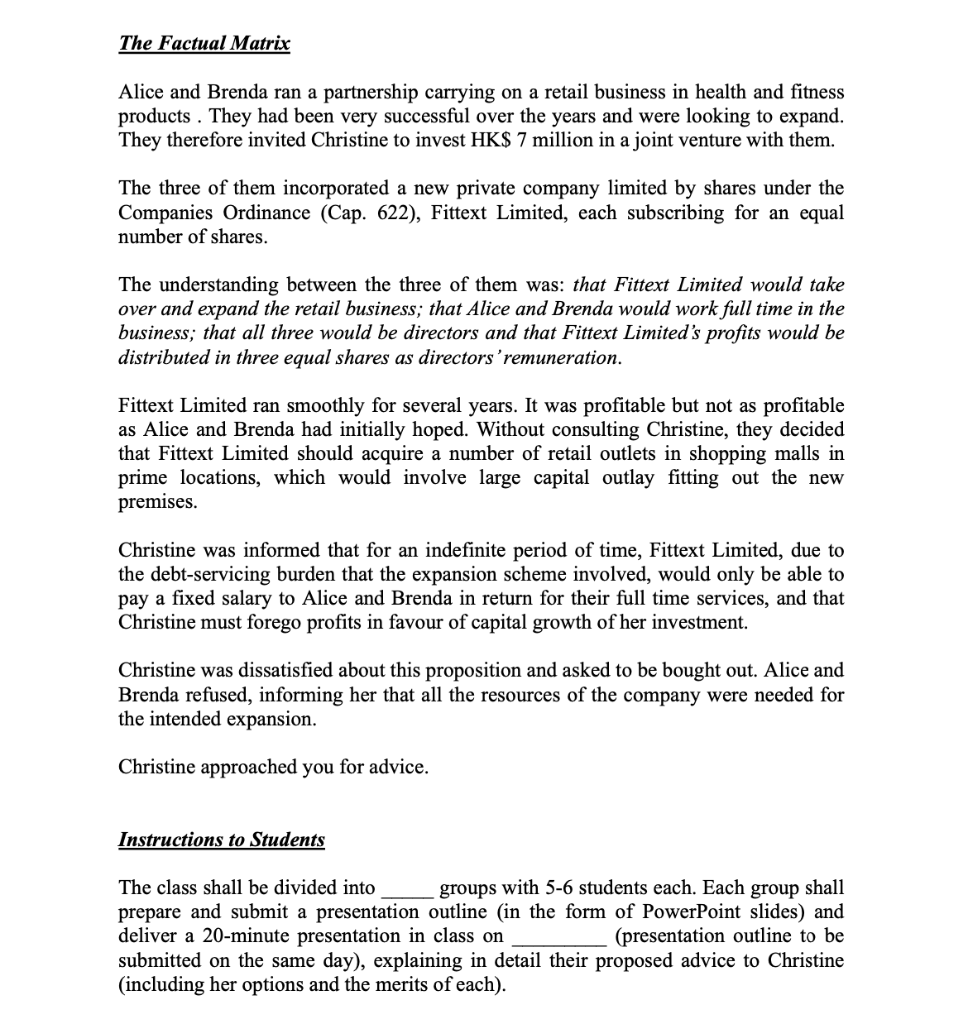 The Factual Matrix Alice and Brenda ran a partnership | Chegg.com