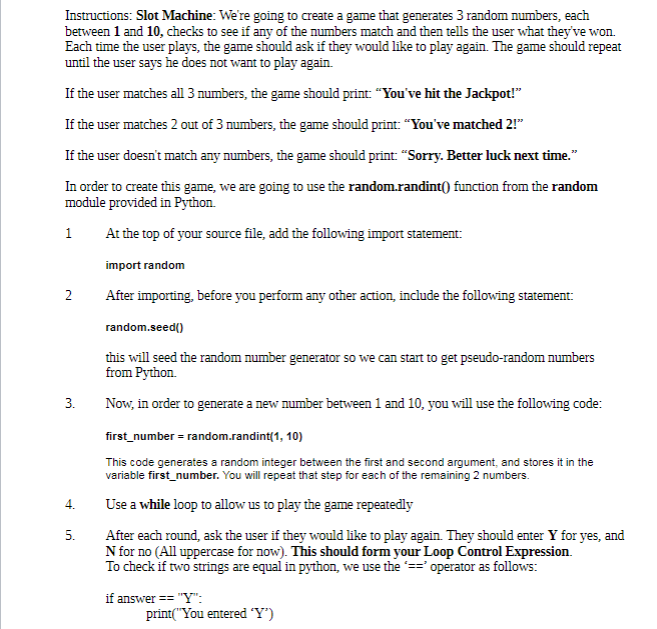 Solved Instructions: Slot Machine: Were going to create a | Chegg.com