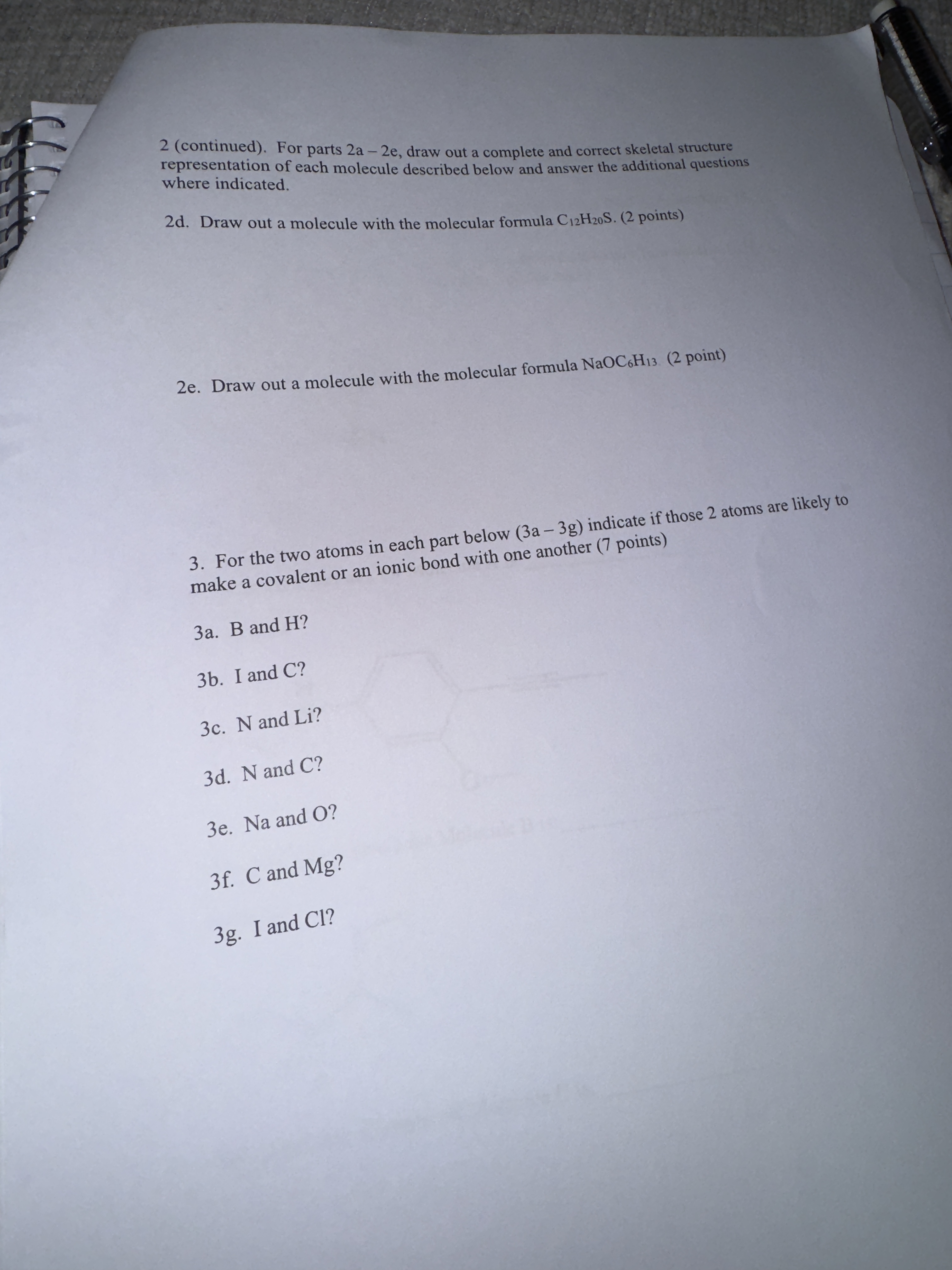 Solved 2 (continued). ﻿For parts 2a-2e, ﻿draw out a complete | Chegg.com