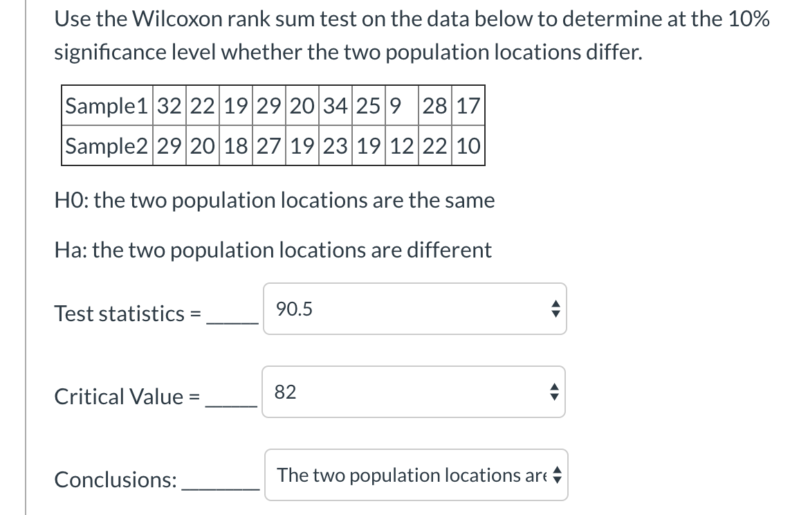Solved Use the Wilcoxon rank sum test on the data below to | Chegg.com