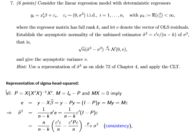 Solved 7. (6 points) Consider the linear regression model | Chegg.com
