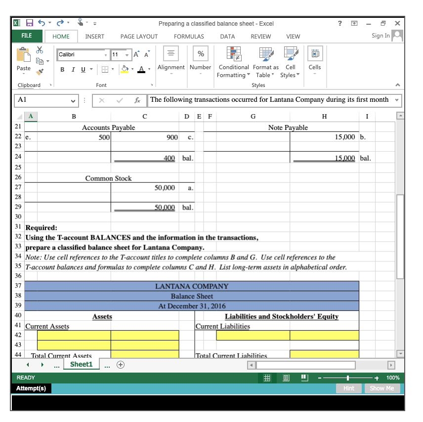 Solved Preparing a Classified Balance Sheet using Excel's | Chegg.com