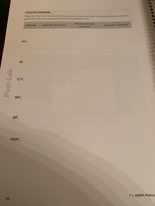 Solved VSEPR Post-Lab Name Section Number Date Show all work | Chegg.com