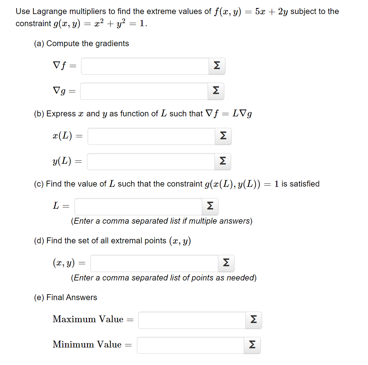 Solved Use Lagrange multipliers to find the extreme values | Chegg.com