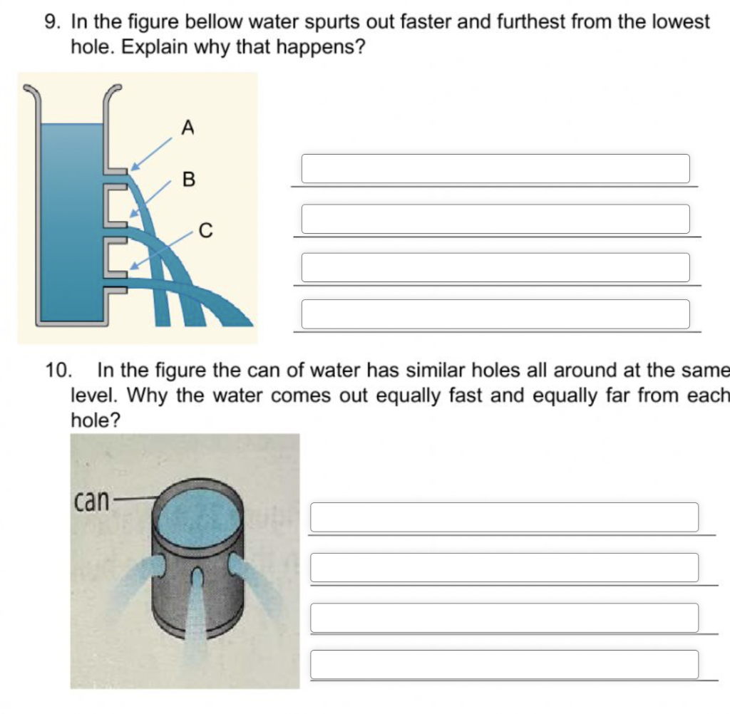 Solved 9. In the figure bellow water spurts out faster and | Chegg.com