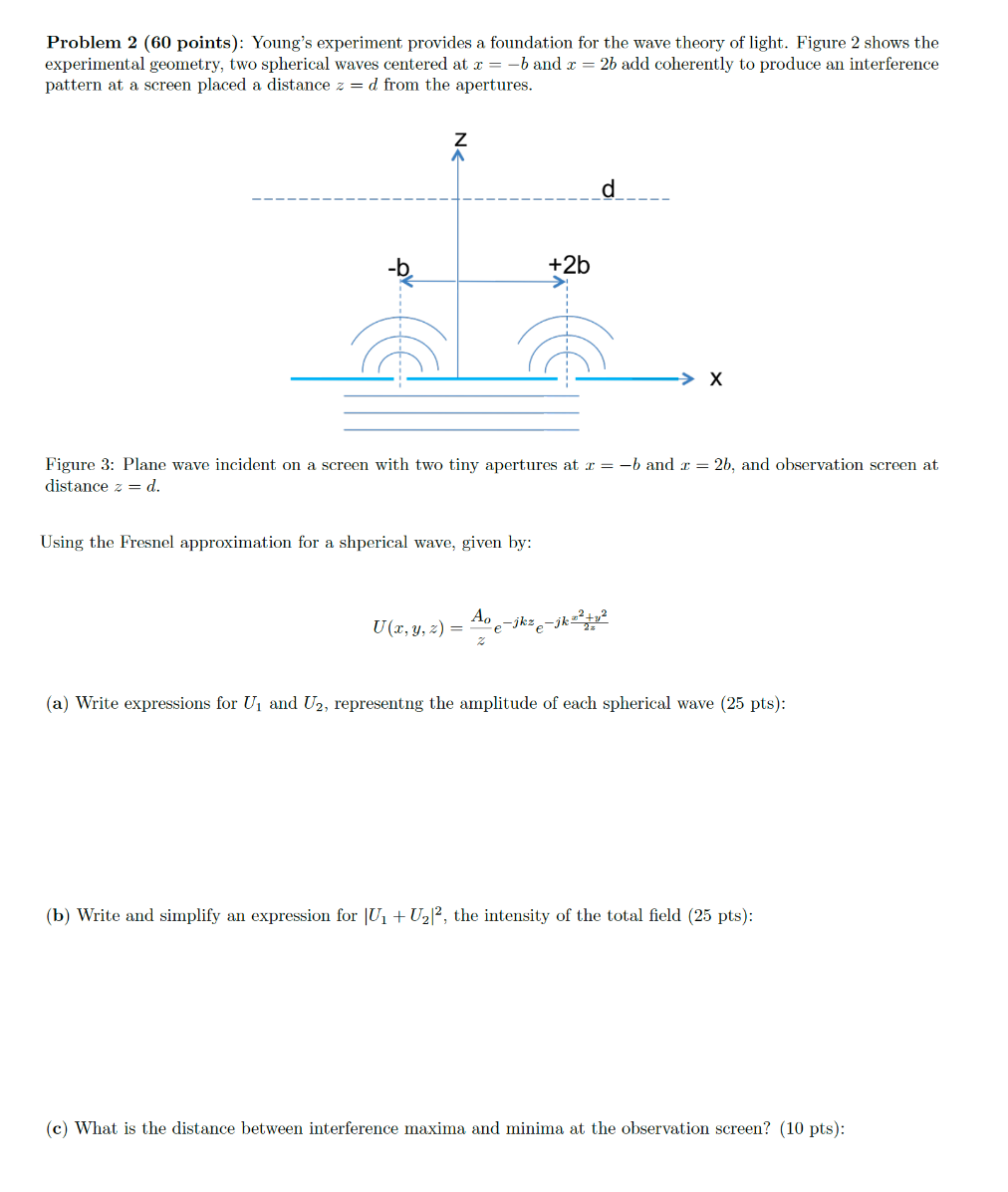 Solved Problem 2 (60 points): Young's experiment provides a | Chegg.com