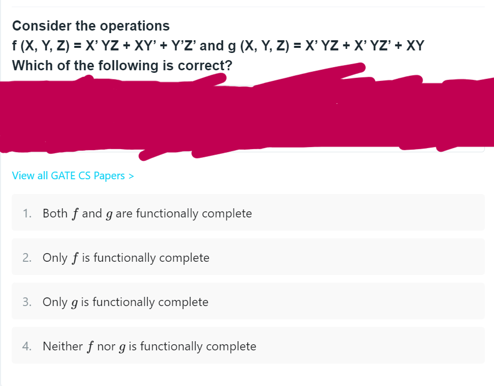 Solved Consider the operations f(X,Y,Z)=X′YZ+XY′+Y′Z′ and | Chegg.com