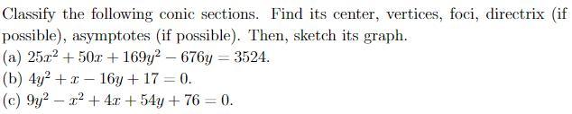 Solved Classify the following conic sections. Find its | Chegg.com