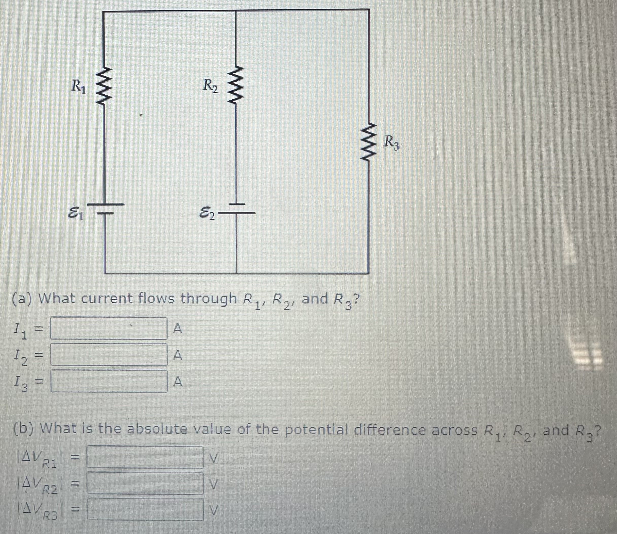 Solved Three resistors R1= 81.6 R2= 22.3 R3= 70.0 h, and two | Chegg.com