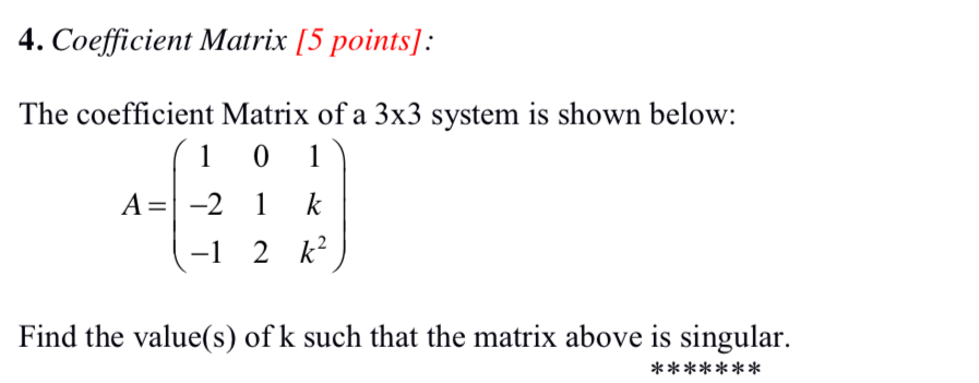 Solved The coefficient Matrix of a 3×3 system is shown | Chegg.com