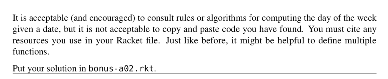 Bonus (5%): Write a function date->day-of-week which | Chegg.com