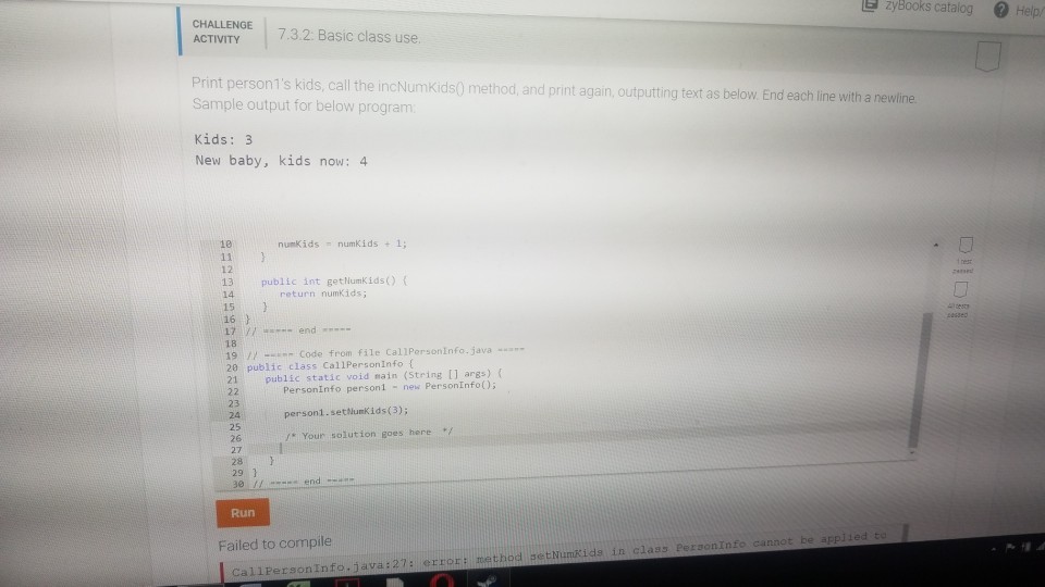 Solved CHALLENGE73.2: Basic class use ACTIVITY Print | Chegg.com