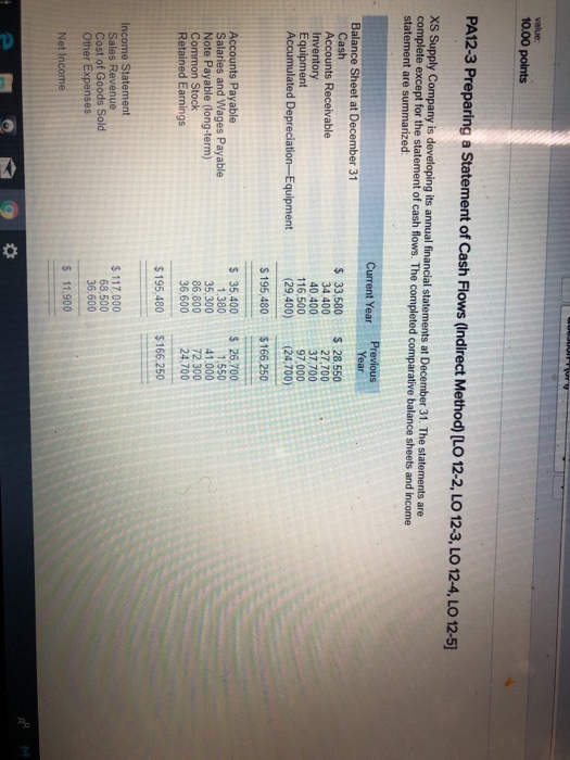 Solved value 10.00 points PA12-3 Preparing a Statement of | Chegg.com