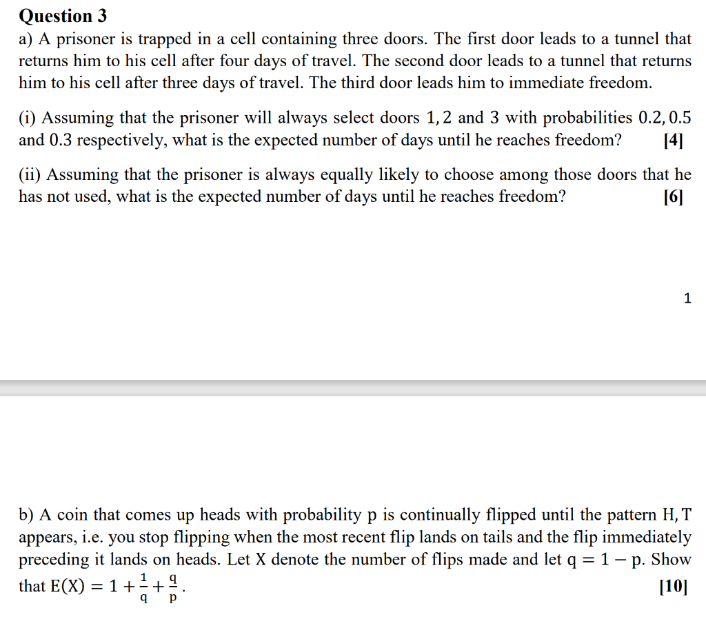 Solved Question 3 a) A prisoner is trapped in a cell | Chegg.com