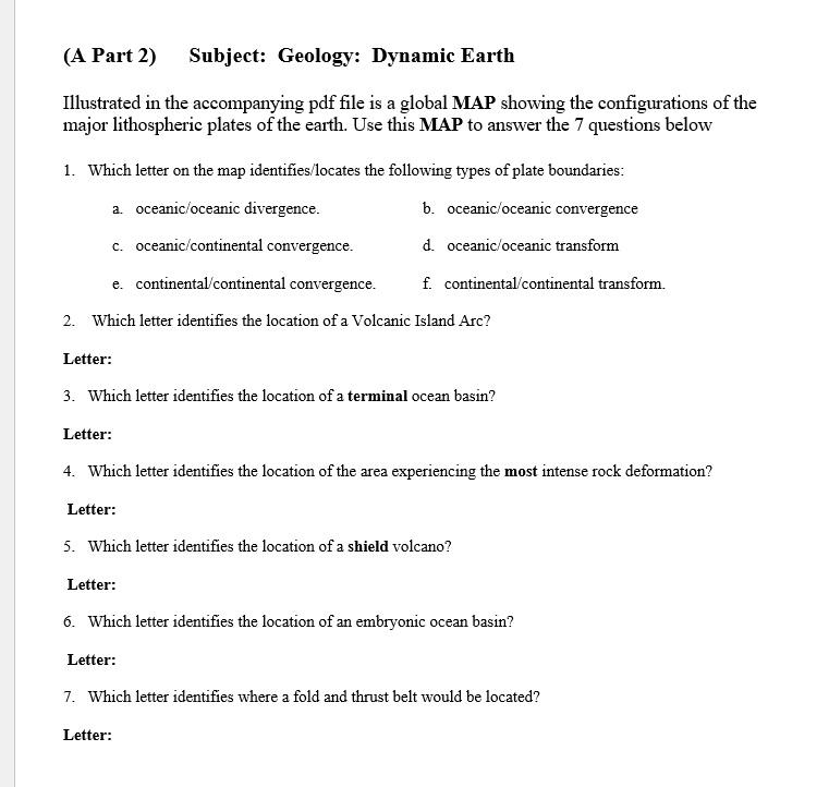 Solved (A Part 2) Subject: Geology: Dynamic Earth | Chegg.com