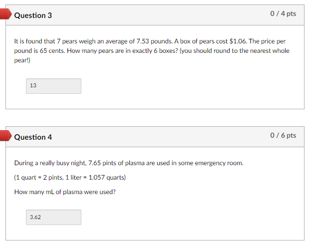 Solved Question 3 0 / 4 pts It is found that 7 pears weigh | Chegg.com