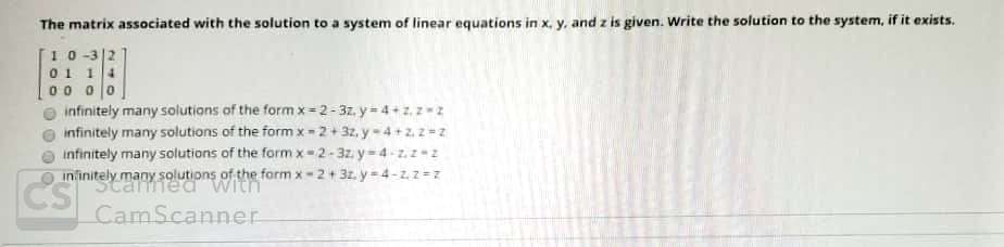 Solved The matrix associated with the solution to a system | Chegg.com