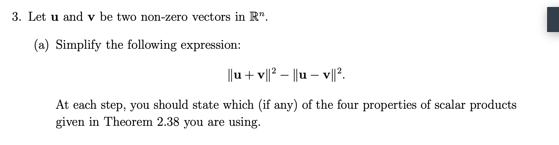Solved 3. Let u and y be two non-zero vectors in R”. (a) | Chegg.com