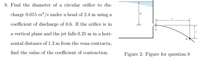 Solved 8. Find the diameter of a circular orifice to | Chegg.com