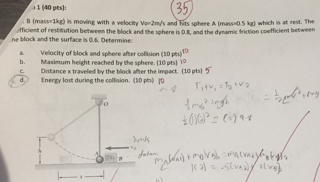 Solved i 1 (40 pts): . B (mass=1kg) is moving with a | Chegg.com