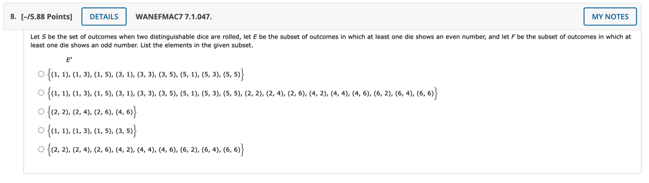 Solved least one die shows an odd number. List the elements | Chegg.com