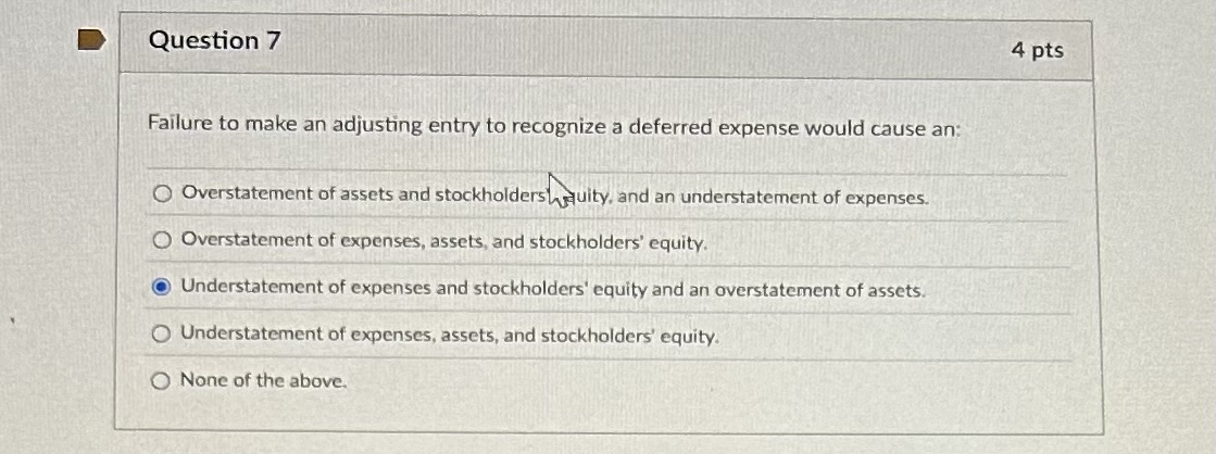 Solved Question 7Failure to make an adjusting entry to | Chegg.com