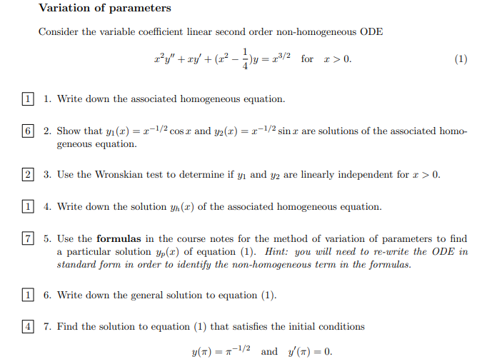Solved Variation of parameters Consider the variable | Chegg.com
