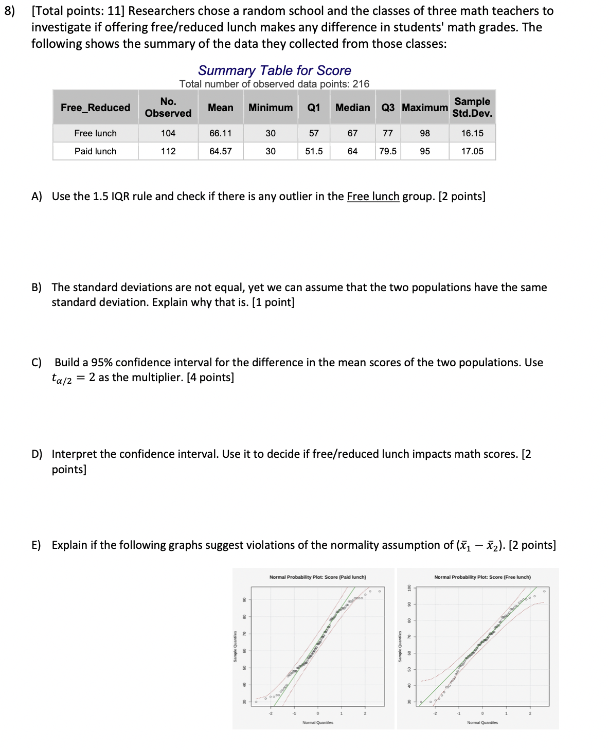 Solved [Total points: 11] Researchers chose a random school | Chegg.com