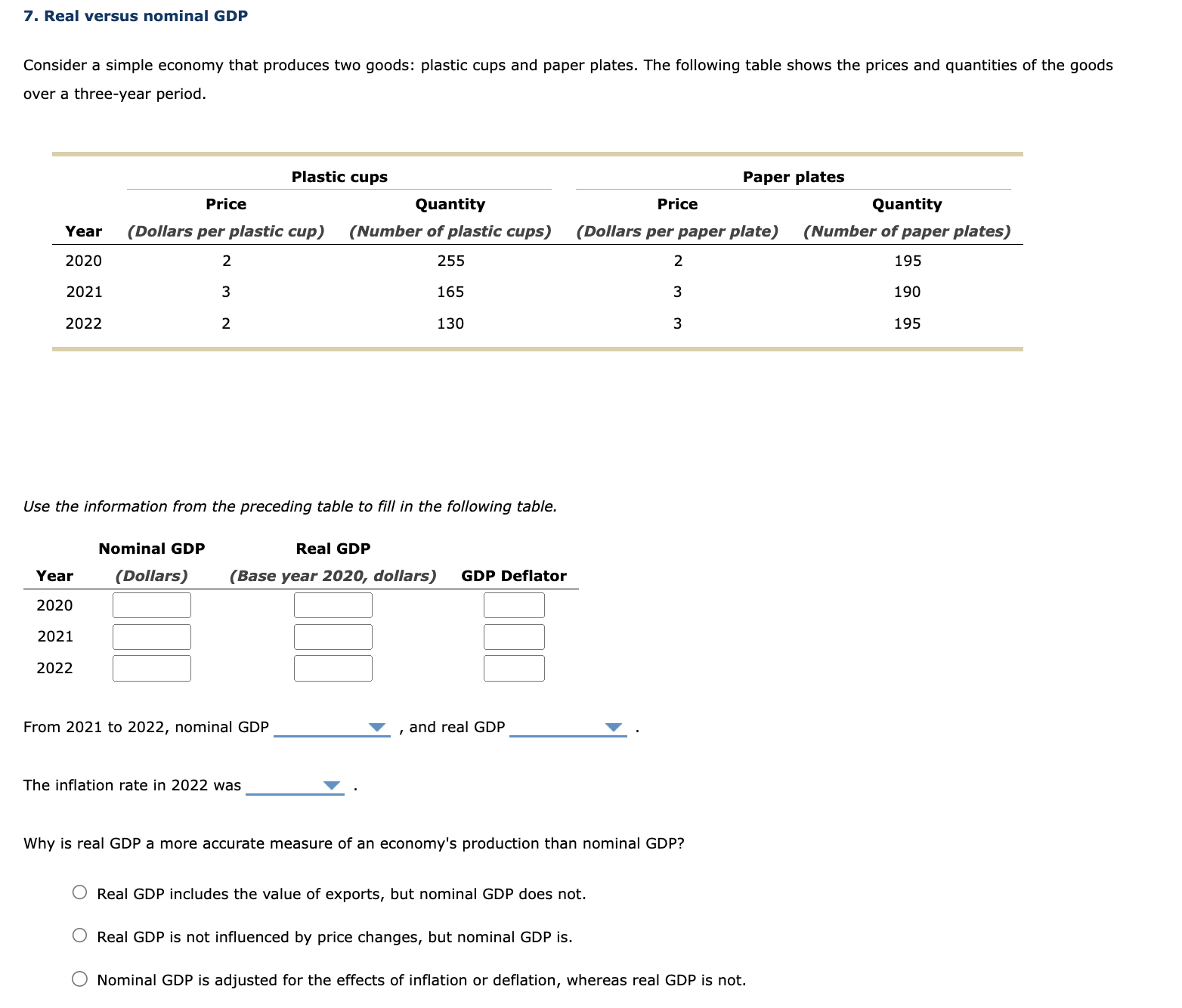 Solved 7) Consider a simple economy that produces two goods: | Chegg.com